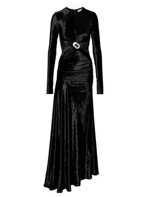 Rabanne Asymmetrical Draped Velvet Gown - Black