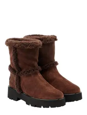 AQUAZZURA Teddi Shearling-trimmed Ankle Boots - Brown