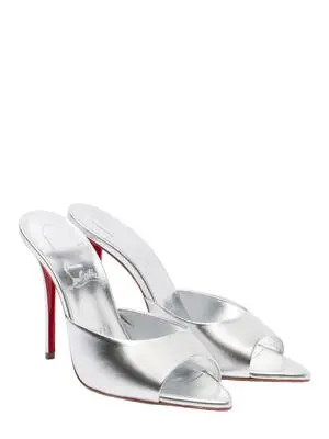CHRISTIAN LOUBOUTIN Miss Z 100 Metallic Leather Mules - Silver