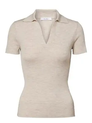 Max Mara Albero Ribbed-knit Wool Polo Shirt - Beige