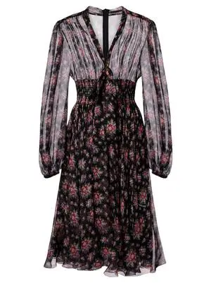 Dolce & Gabbana Floral Shirred Silk Midi Dress - Black