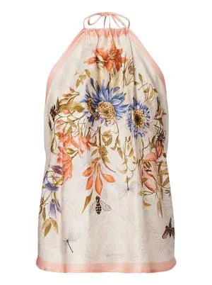 Etro Floral Halterneck Silk Top - Multicoloured