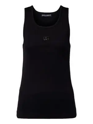 Dolce & Gabbana Embellished Ribbed-knit Tank Top - Black