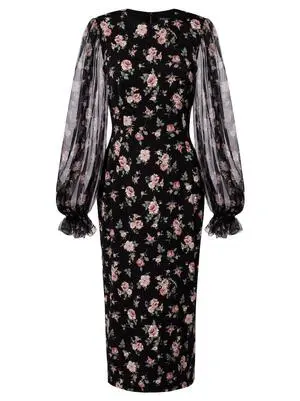 Dolce & Gabbana Floral Silk-blend Charmeuse Midi Dress - Black