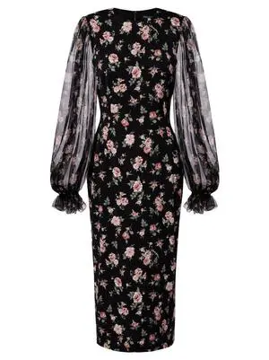Dolce & Gabbana Floral Silk-blend Charmeuse Midi Dress - Black