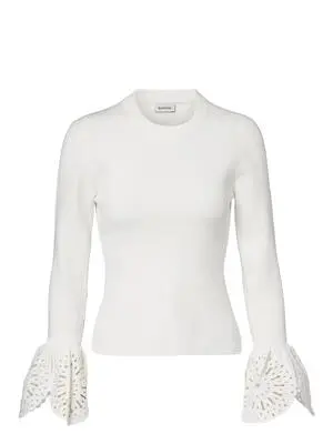 Simkhai Ferrera Broderie Anglaise Ribbed-knit Top - White