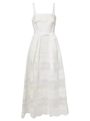 Elie Saab Belted Organza-trimmed Cotton Maxi Dress - White