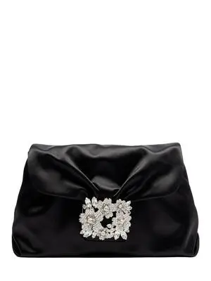 ROGER VIVIER Efflorescence Mini Satin Clutch - Black