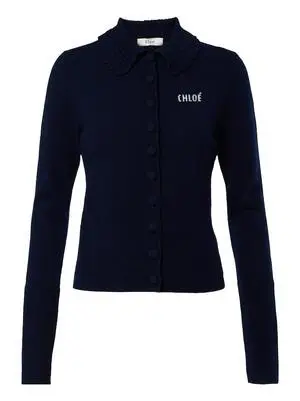 Chloé Logo Wool Cardigan - Blue