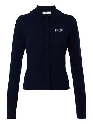 Chloé Chloé Logo Wool Cardigan Blue