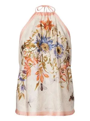 Etro Floral Halterneck Silk Top - Multicoloured