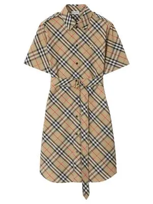 Burberry Burberry Check Cotton Shirt Dress Sand