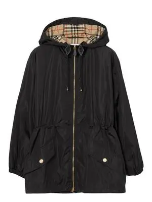 Burberry Nylon Hooded Jacket With Leather Trims - Black
