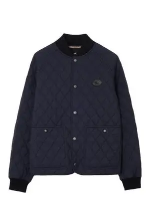 Burberry Quilted Nylon Jacket With Leather Stamp - Navy