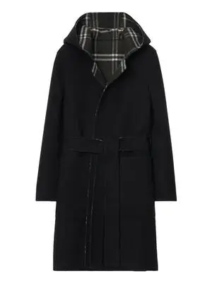 Burberry Burberry Reversible Wool Hooded Wrap Coat Black/snug