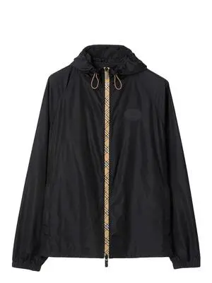 Burberry Nylon Hooded Jacket With Archive Check Taping - Navy