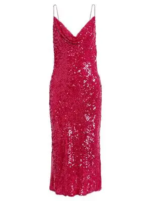Lapointe Draped Sequined Chiffon Midi Dress - Fuchsia