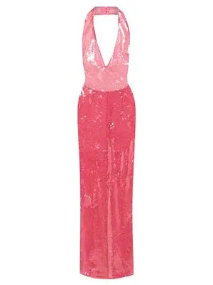 Lapointe Sequined Tulle Halterneck Maxi Dress - Pink