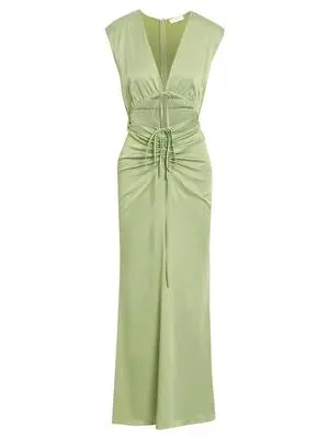 Lapointe Satin Maxi Dress With Ruched Cutout - Leaf Green