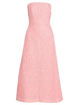 EMILIA WICKSTEAD Jenn Strapless Tiered Seersucker Midi Dress - Baby Pink