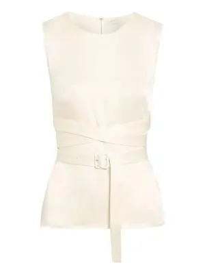 LAPOINTE Belted Satin-Crepe Top