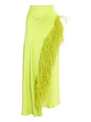 LAPOINTE Wrap-Effect Feather-Trimmed Maxi Skirt