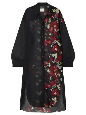 Khaite Gloria Floral-print Silk-chiffon Dress - Black
