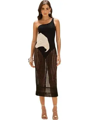 PatBO Selene Printed Mesh Beach Dress - Black