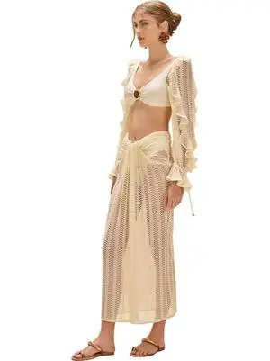 PatBO Wave Mesh Maxi Skirt - White