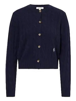 SPORTY & RICH Cable-knit Cashmere-and-wool Cardigan - Dark Navy
