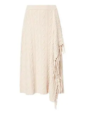 Simkhai Kara Fringed Cable-knit Midi Skirt - Sand