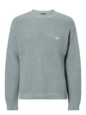 Emporio Armani Logo-embroidered Crewneck Cotton Jumper - Stormy Sea