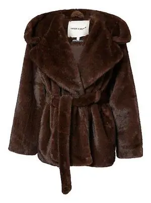 THE COUTURE CLUB Faux-fur Belted Coat - Chocolate