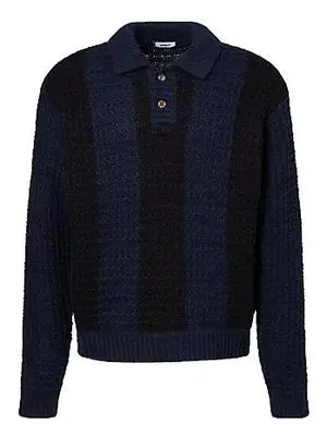 Obey Textured Rugby Cotton-knit Polo Jumper - Dark Navy Multi