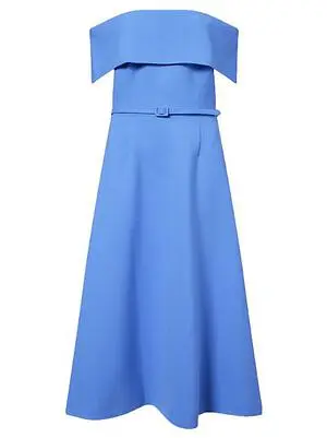 Carolina Herrera Bardot Off-shoulder Wool-blend Midi Dress - Bluebell