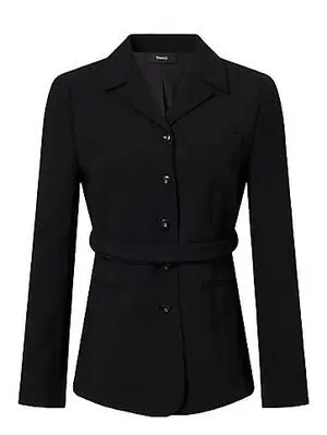 Theory Belted Tie-waist Woven Blazer - Black
