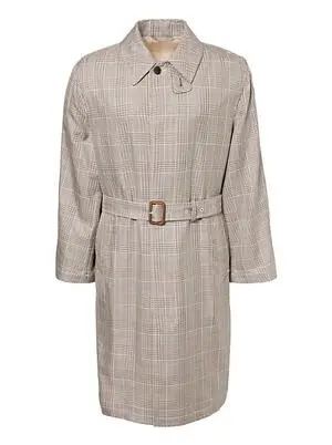 Dunhill Prince Of Wales Check-pattern Cotton And Silk-blend Coat - Brit Khaki