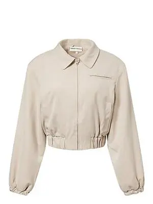 THE COUTURE CLUB Cropped Tailored Woven Bomber Jacket - Beige