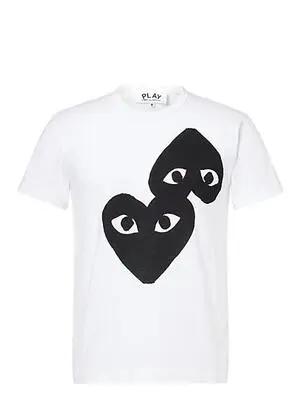 Play Comme Des Garcon Logo Print Crewneck Cotton-jersey T-shirt - White