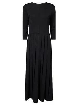 Theory Three-quarter Sleeve Pleated Woven Midi Dress - Black