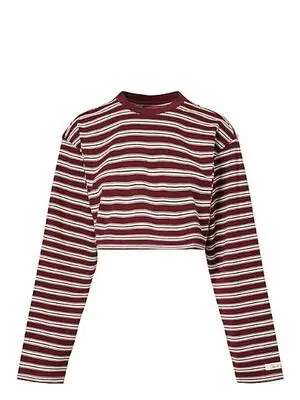 RU & ROCKA Striped Cropped T-shirt - Burgundy