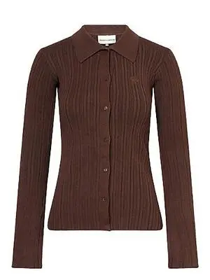 THE COUTURE CLUB Long-sleeve Ribbed Knit Top - Chocolate