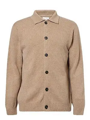 Sunspel Knitted Lambswool Cardigan With Collar - Sandstone24