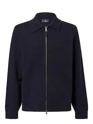Dunhill Pointed-collar Knitted Cotton And Cashmere-blend Jacket - House Navy