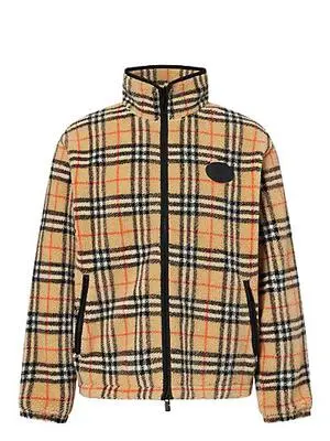 Burberry Check-print High-neck Wool-blend Jacket - Sand Ip Check