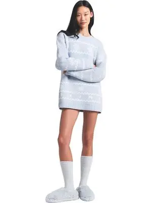 SKIMS Cozy Light Crewneck Pullover - Zen Blue Heart Fair Isle