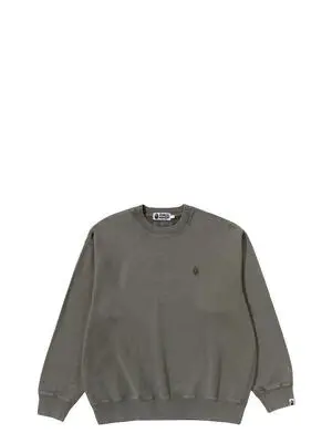 A BATHING APE Garment Dye One Point Relaxed Fit Crewneck Sweatshirt - Olivedrab Green