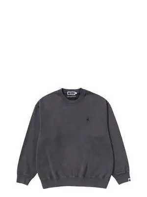 A BATHING APE Garment Dye One Point Relaxed Fit Crewneck Sweatshirt - Charcoal