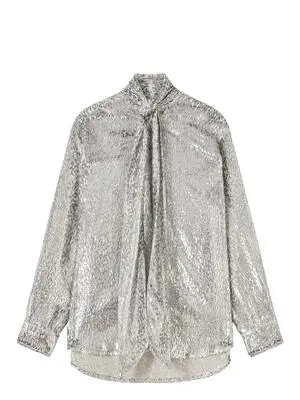 Stella McCartney Metallic Velvet Tie-neck Shirt - Silver