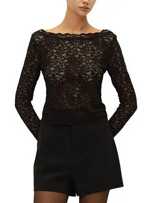 ELODIE THE LABEL Alma Lace Boat Neck Top - Black